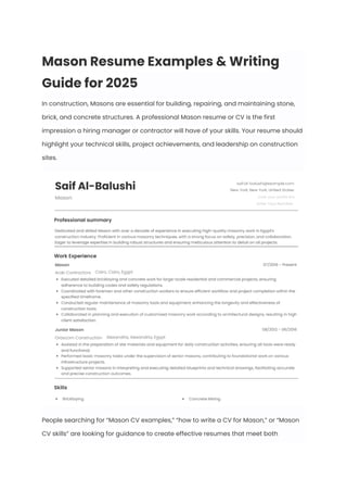 Mason Resume Examples & Writing Guide for 2025 | PDF
