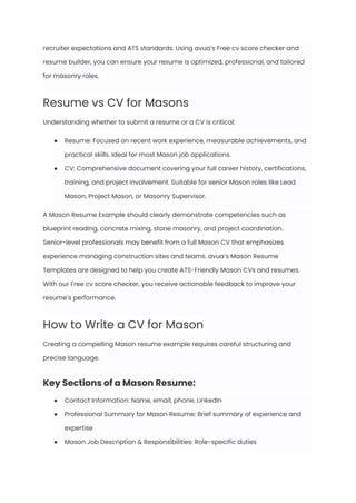 Mason Resume Examples & Writing Guide for 2025 | PDF