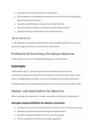 Mason Resume Examples & Writing Guide for 2025 | PDF