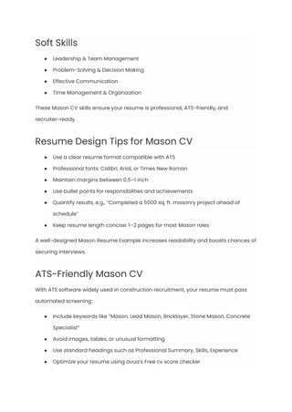 Mason Resume Examples & Writing Guide for 2025 | PDF
