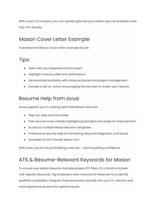 Mason Resume Examples & Writing Guide for 2025 | PDF