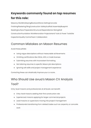 Mason Resume Examples & Writing Guide for 2025 | PDF