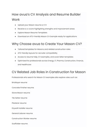 Mason Resume Examples & Writing Guide for 2025 | PDF