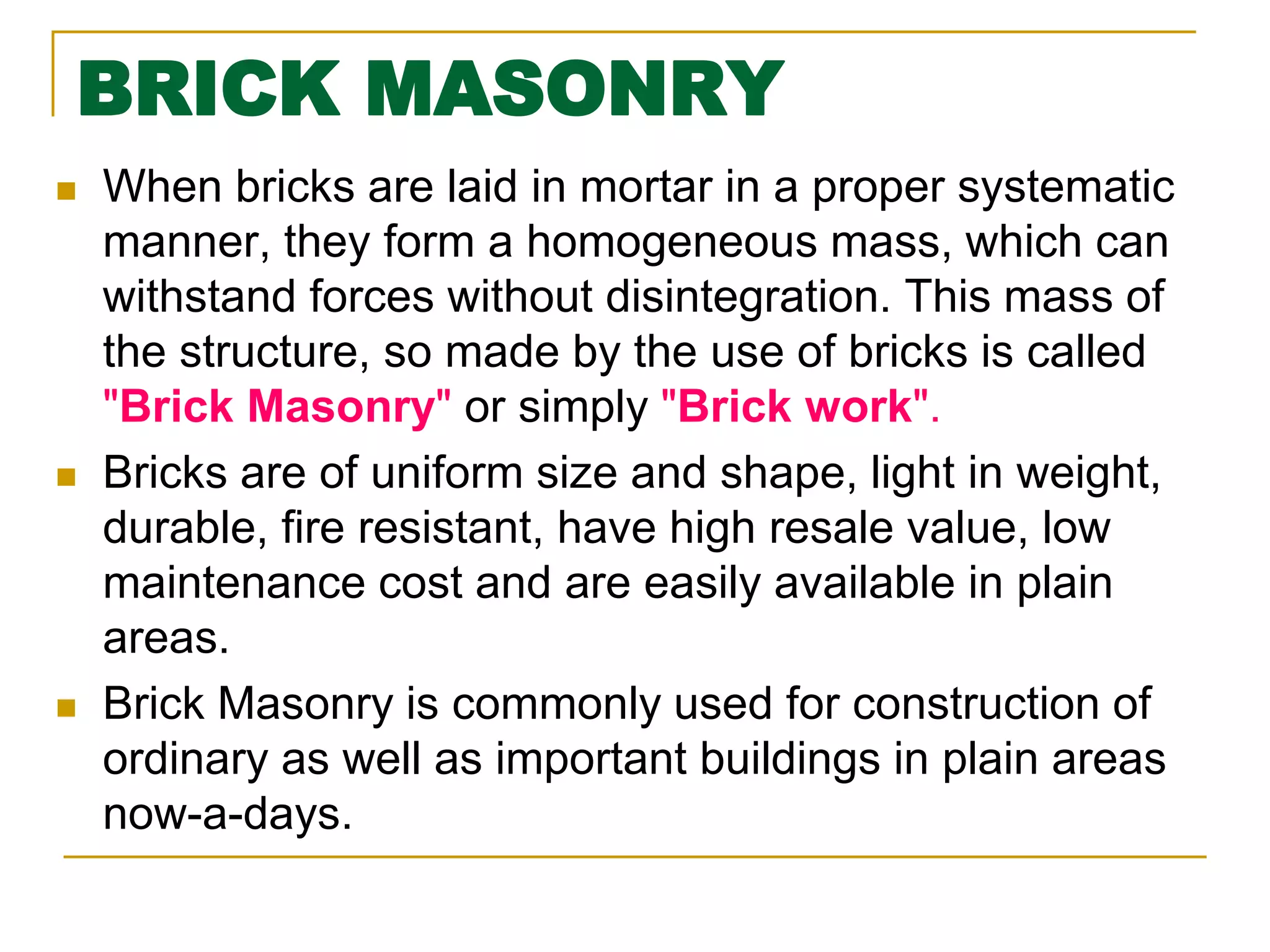 Brick Masonry and Stone Masonry | PPTX