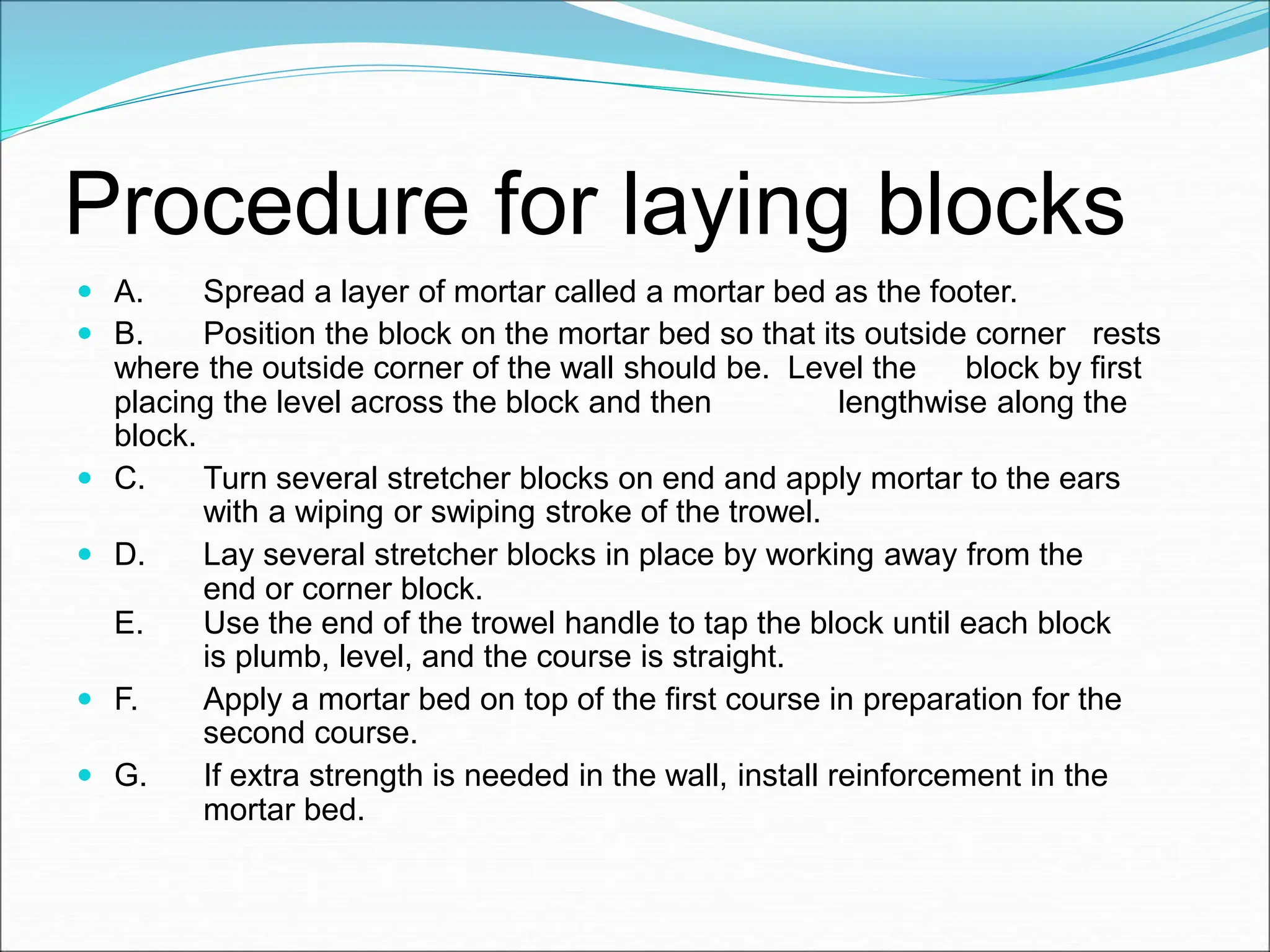 Civil construction steps to steps of masonry work | PPT