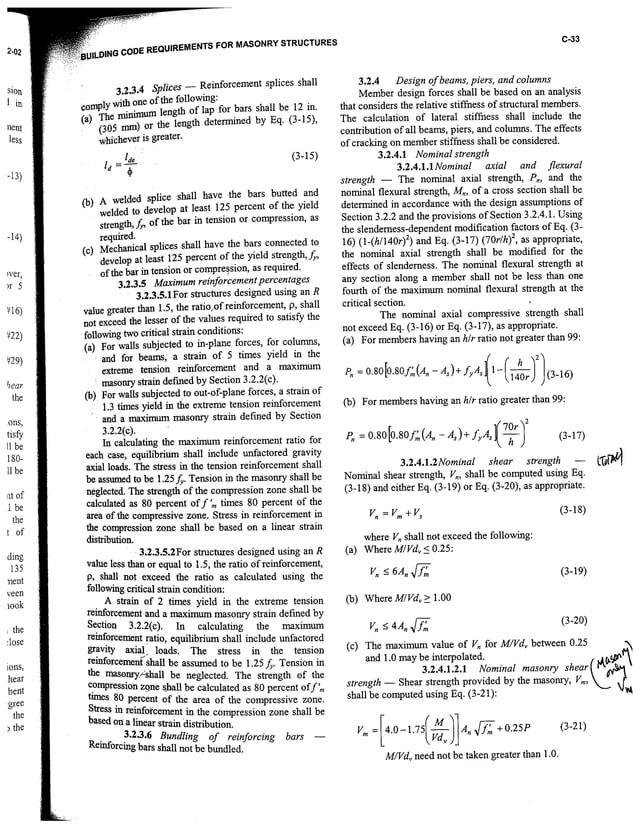 Masonry buildingcode1 3-02 aci 530-asce 5-tms 402-95 | PDF