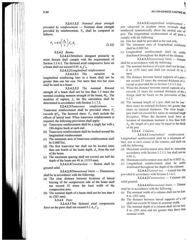 Masonry buildingcode1 3-02 aci 530-asce 5-tms 402-95 | PDF
