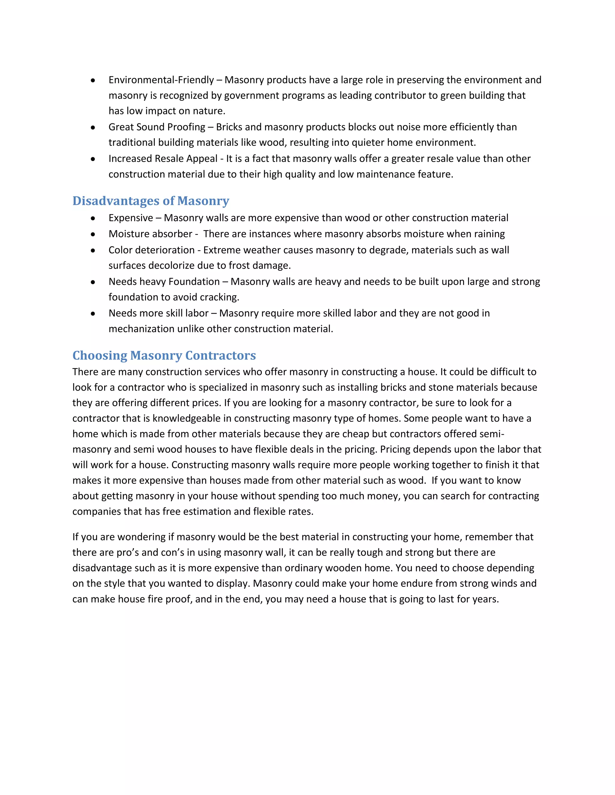 Masonry in construction | DOCX