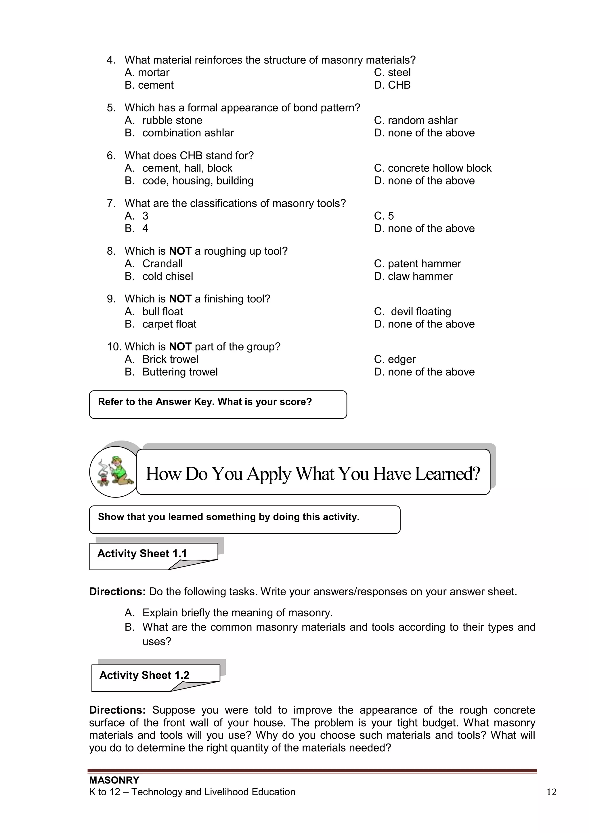 Masonry learning module | PDF | Secondary Education | Education