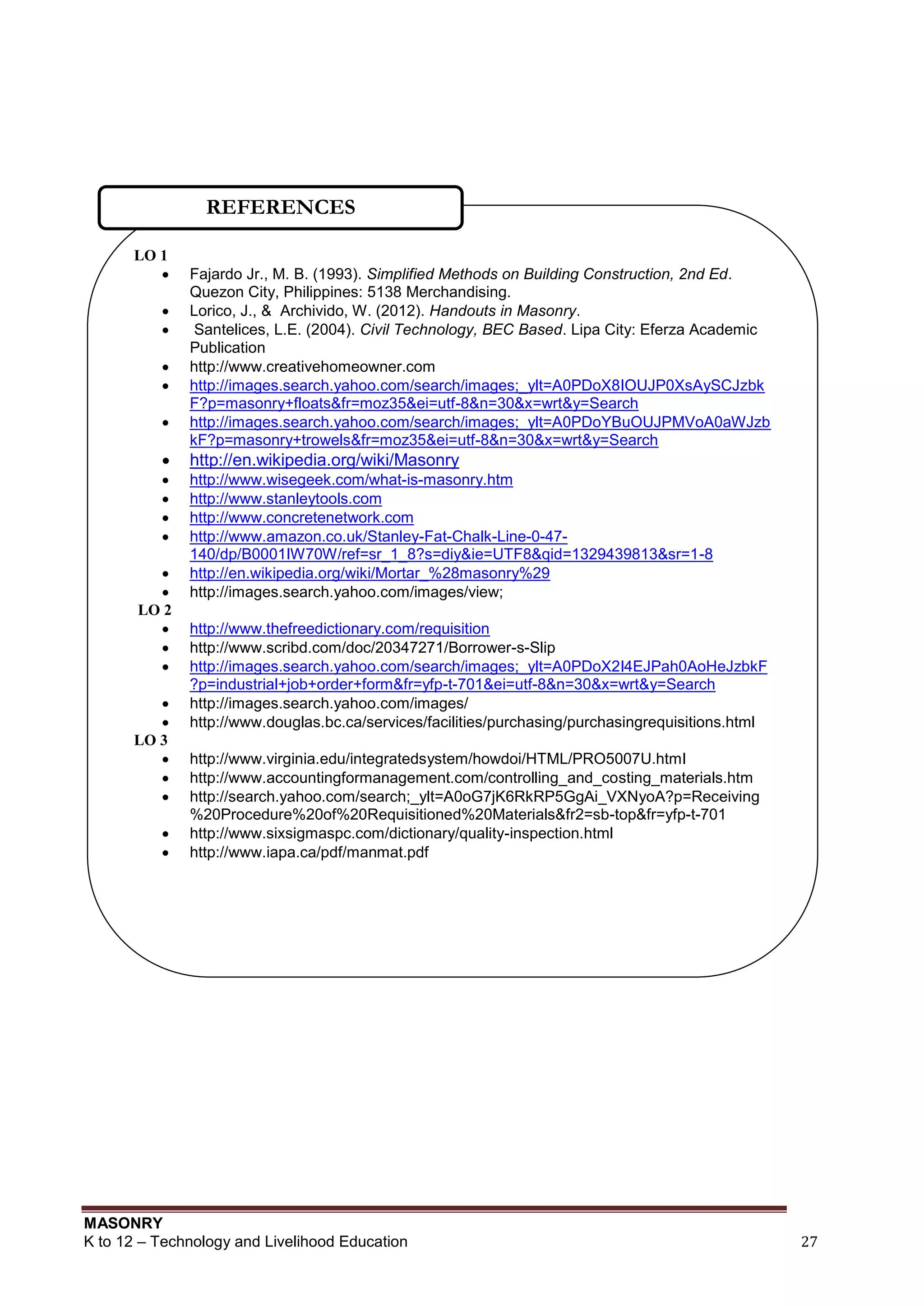 Masonry learning module | PDF | Secondary Education | Education