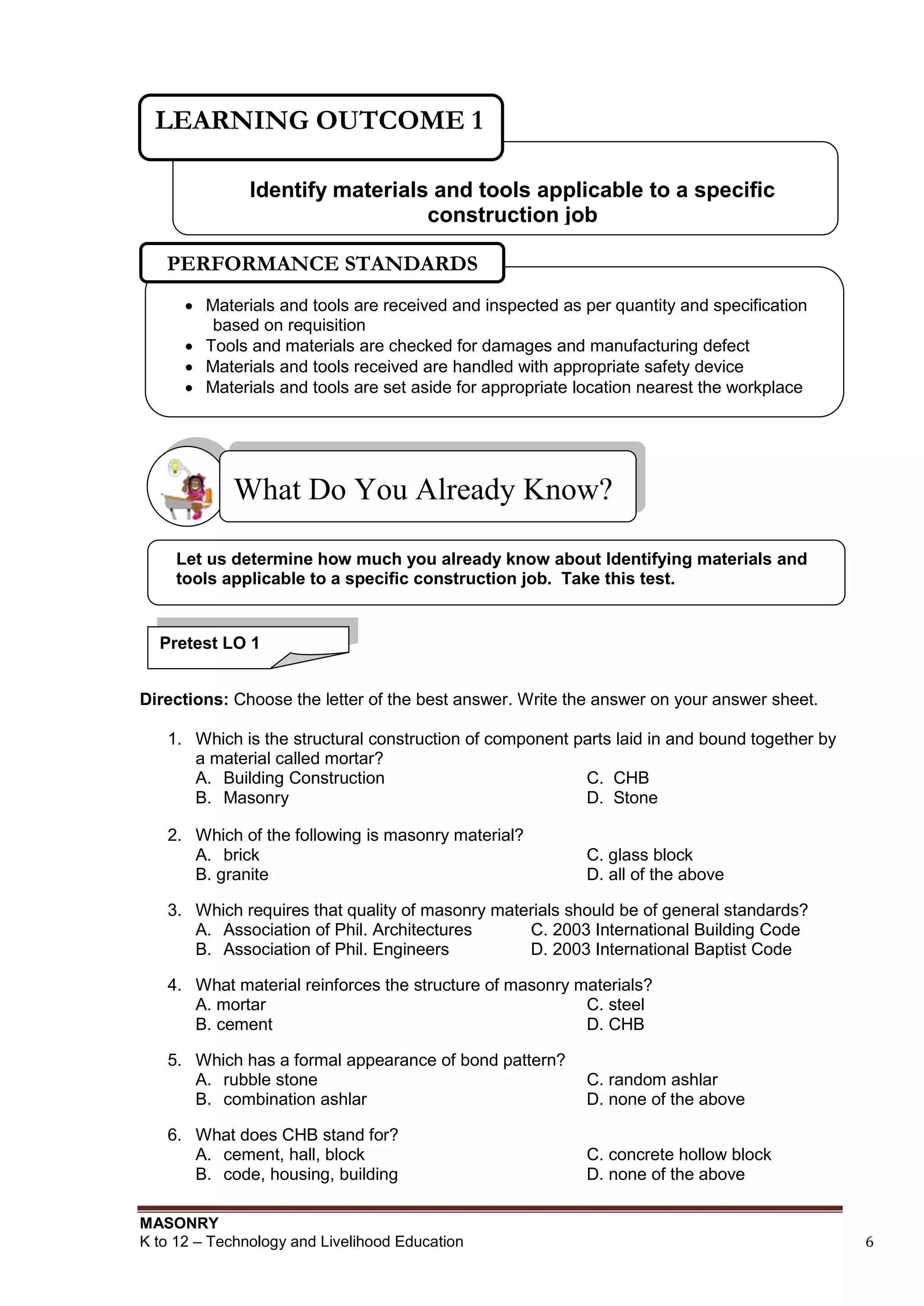 Masonry learning module | PDF | Secondary Education | Education