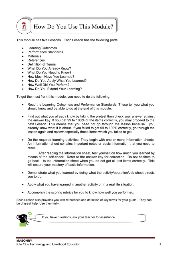 Masonry learning module | PDF | Secondary Education | Education