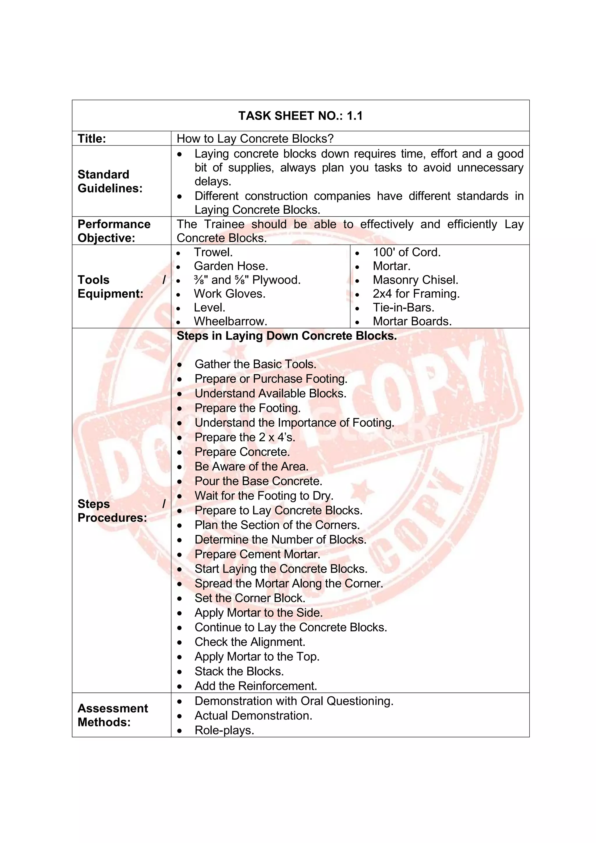 MASONRY NC II - CBLM | PDF