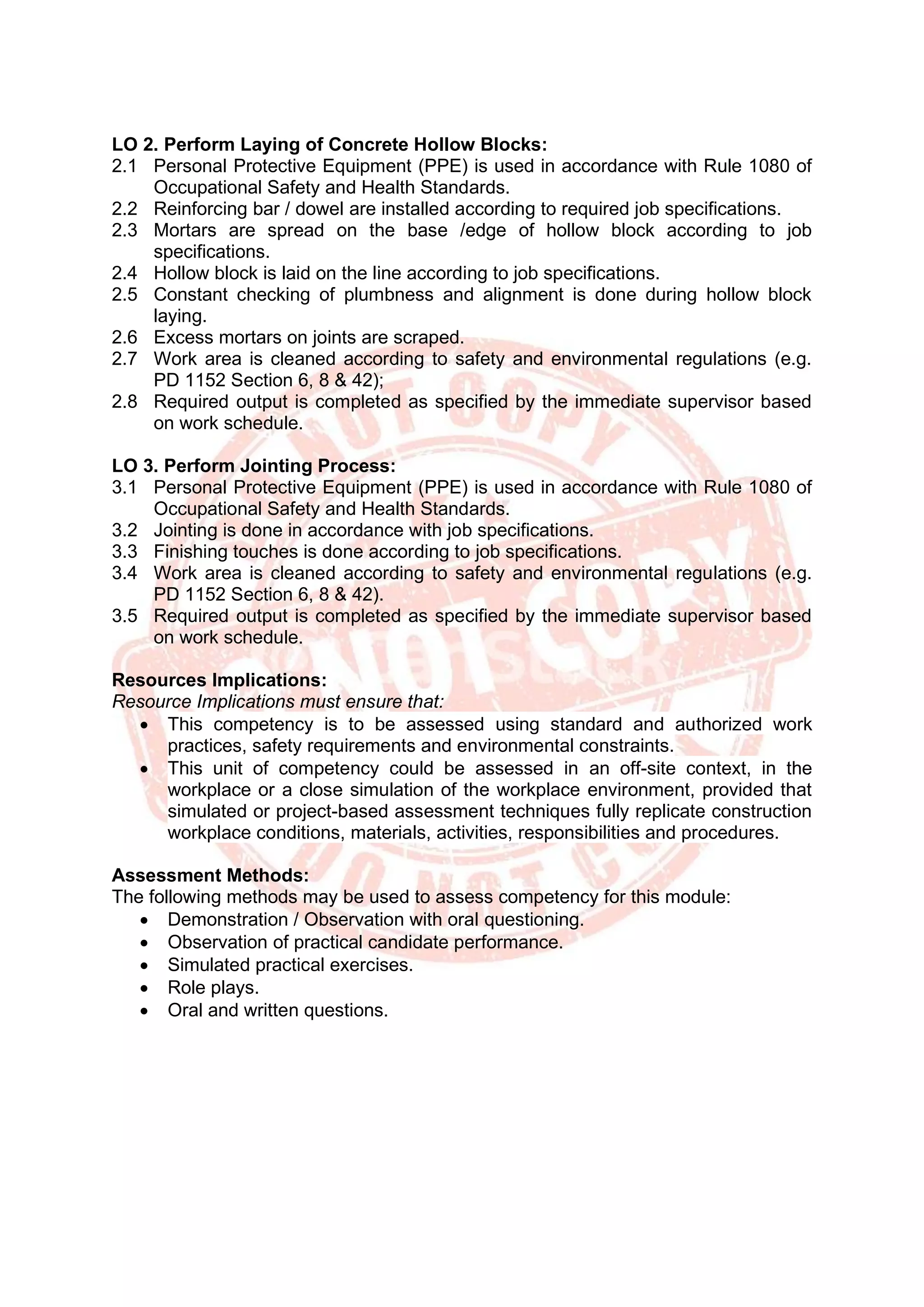 MASONRY NC II - CBLM | PDF