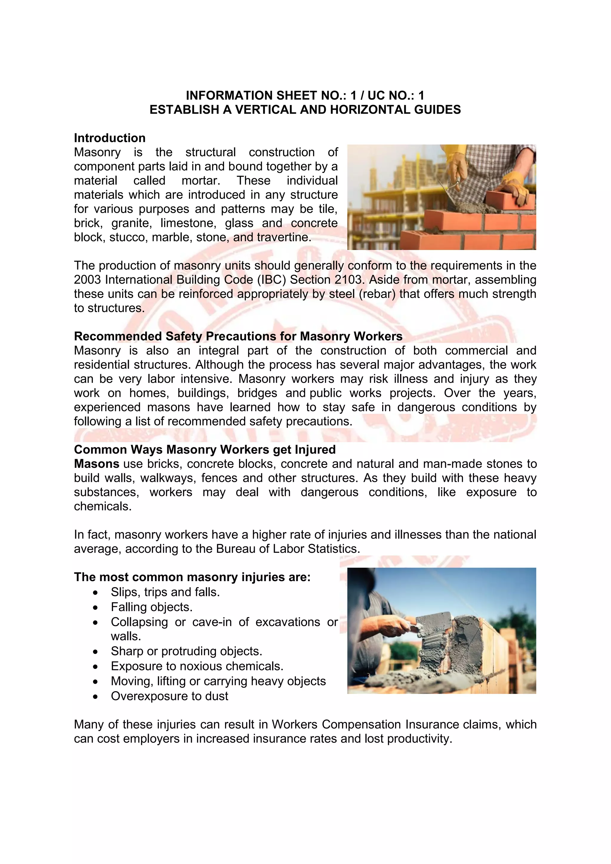 MASONRY NC II - CBLM | PDF