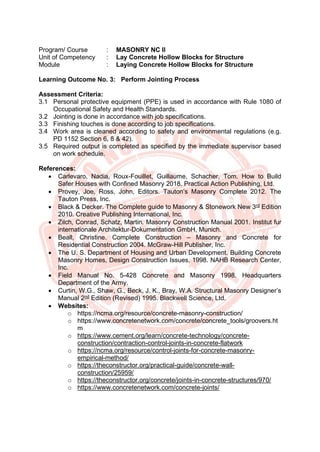 MASONRY NC II - CBLM | PDF