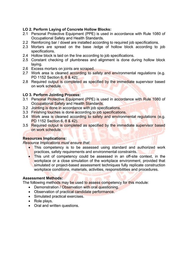 MASONRY NC II - CBLM | PDF