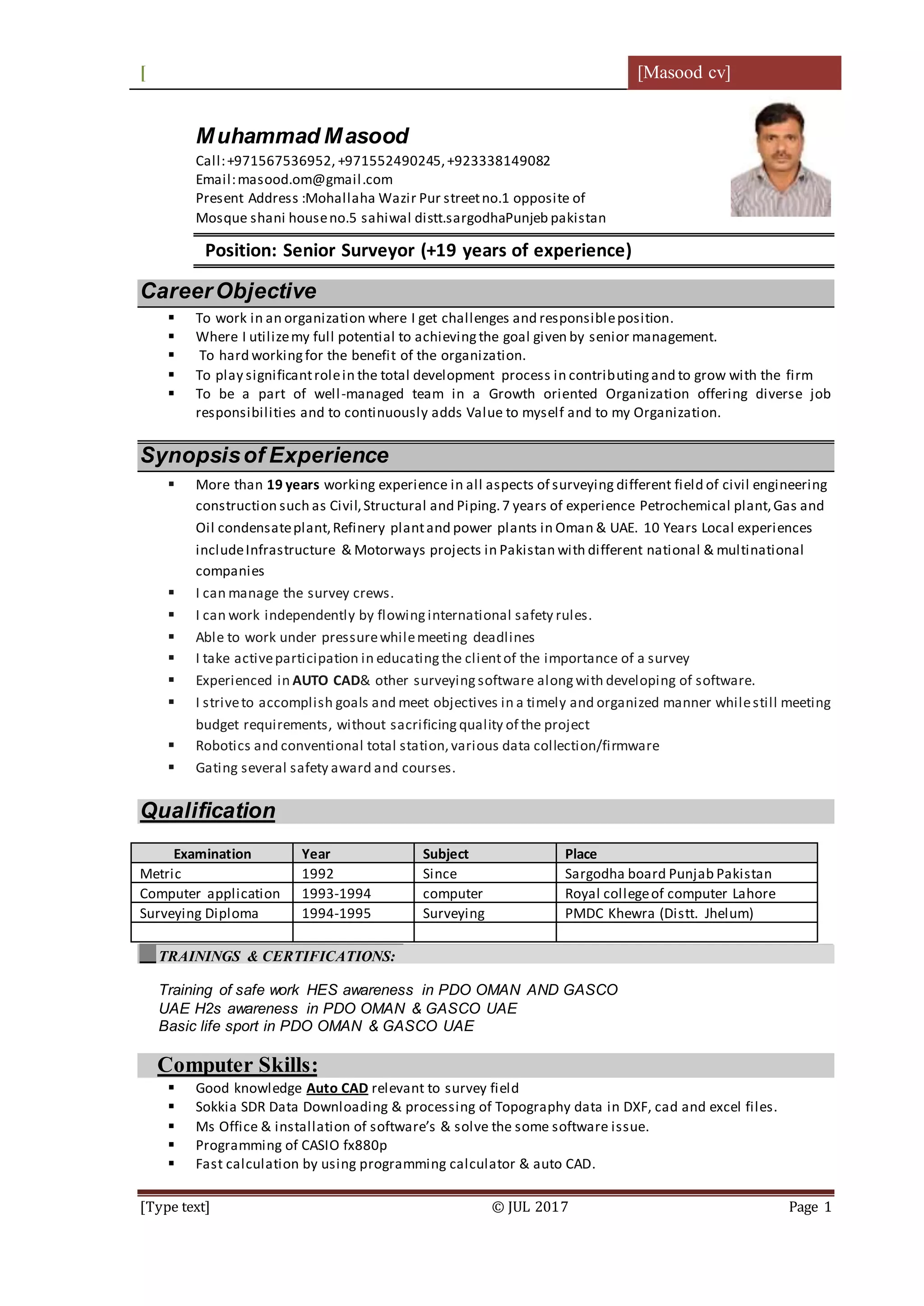 Land Surveyor cv Masood ( ls-ok - j16-1) | PDF