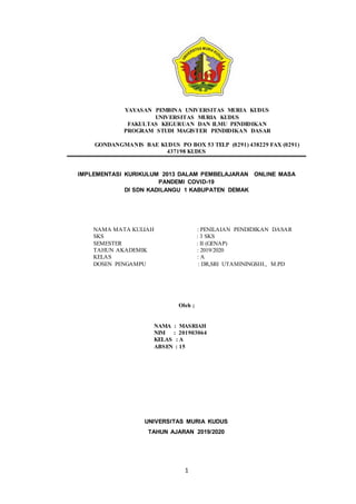 Masriah 201903064 kelas a_15_implementasi k-13 dalam pembelajaran online pandemi covi-19 | PDF