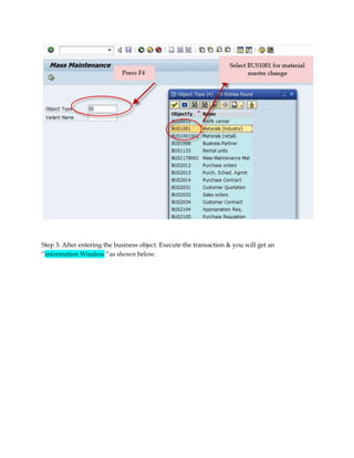 Material Master Mass Changes | DOCX | Business | Business and Finance