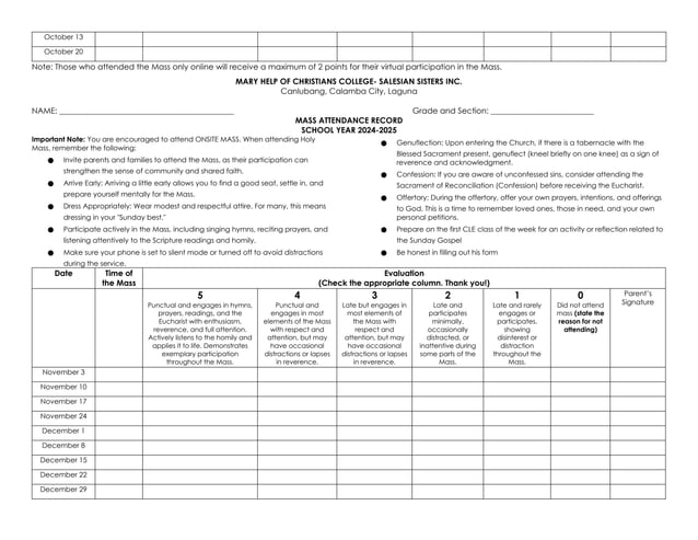 Mass Chart for Highschool Mass Chart for Highschool | DOCX ...