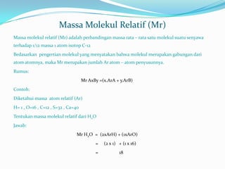 Massa atom, jumlah partikel dan mol | PPTX