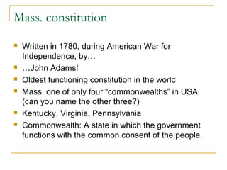 Massachusetts government | PPT | Elections | Politics