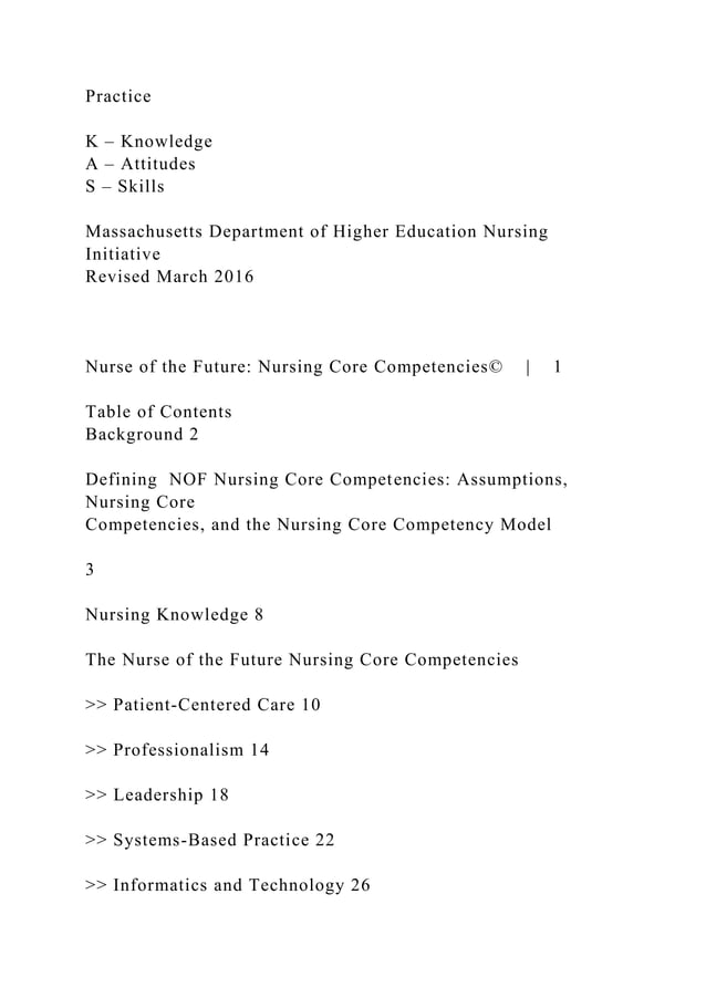 Massachusetts Nurse of the FutureNursing Core Competencies©.docx ...
