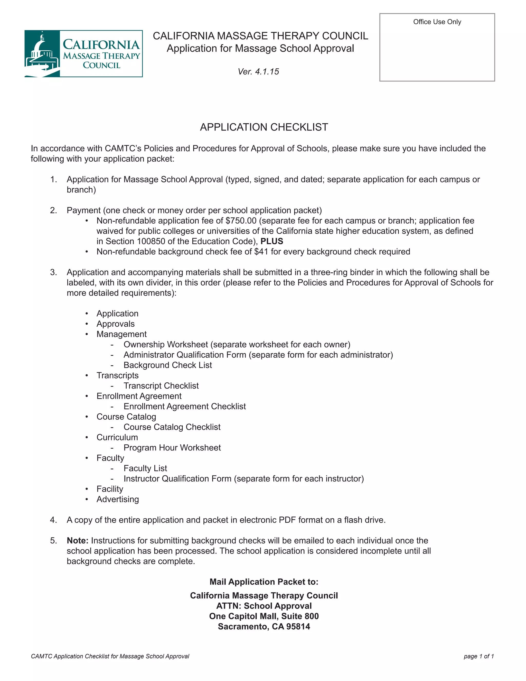 California Massage Therapy Council Application for Massage School ...
