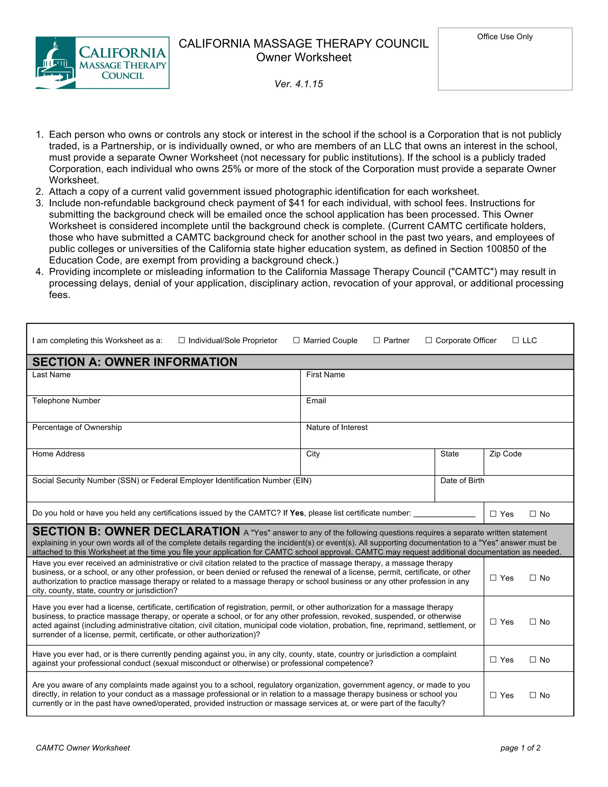 California Massage Therapy Council Application for Massage School ...