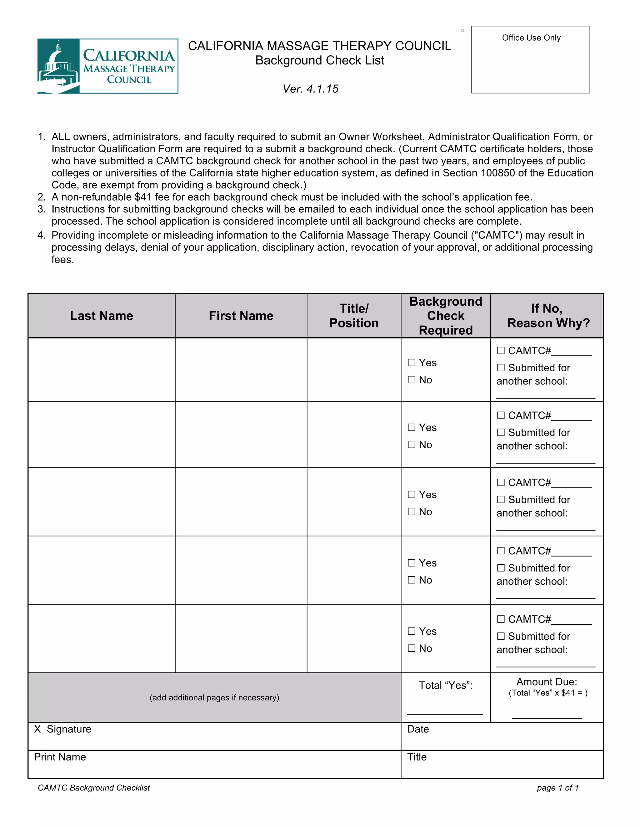 California Massage Therapy Council Application for Massage School ...