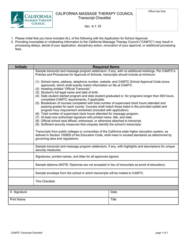 California Massage Therapy Council Application for Massage School ...