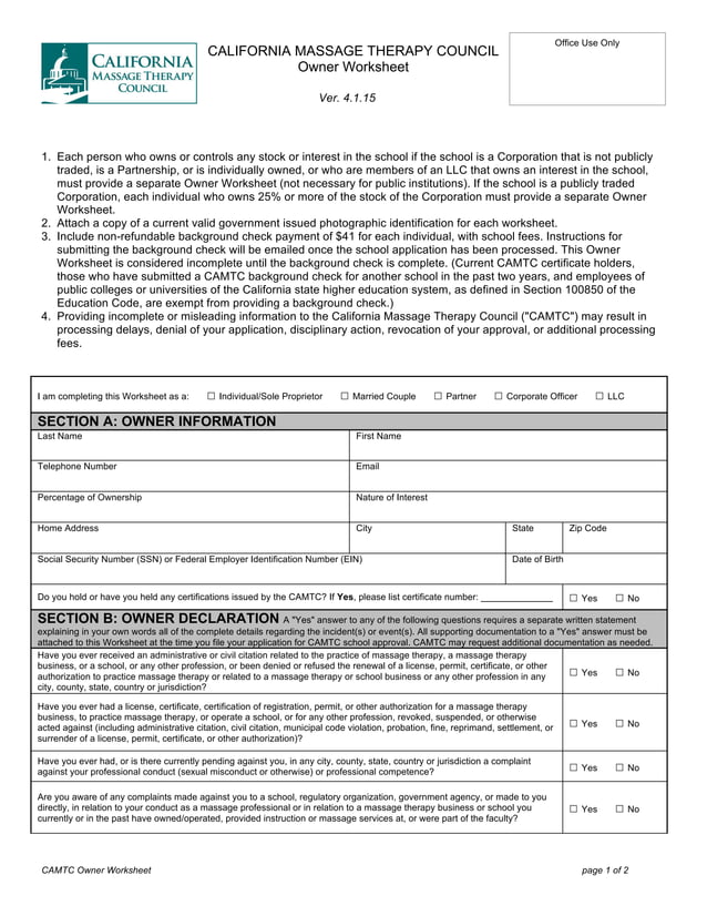 California Massage Therapy Council Application for Massage School ...