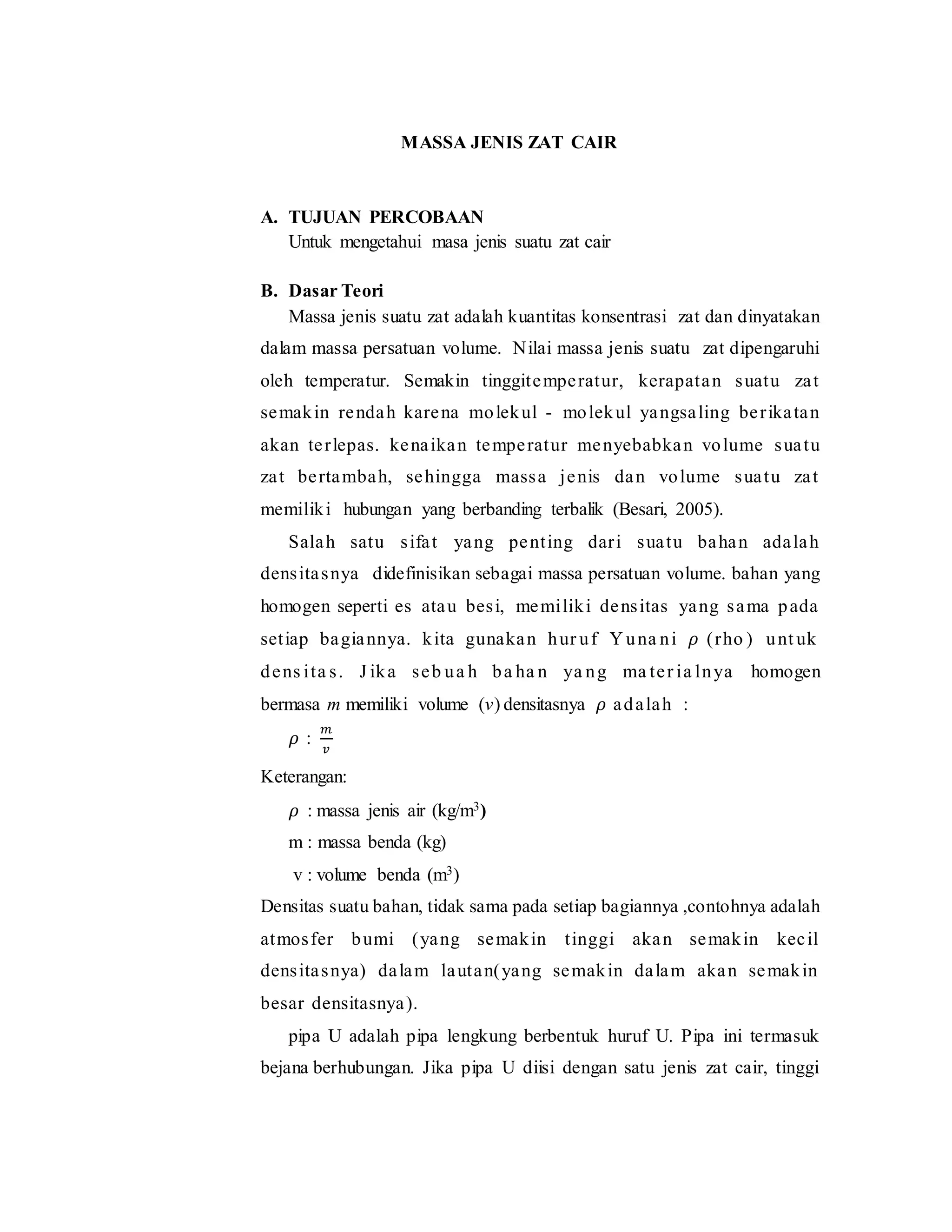 Massa jenis zat cair | DOCX