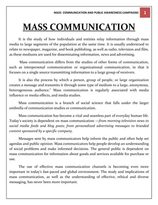 MASS COMMUNICATION AND PUBLIC AWARENESS CAMPAIGNS | DOCX
