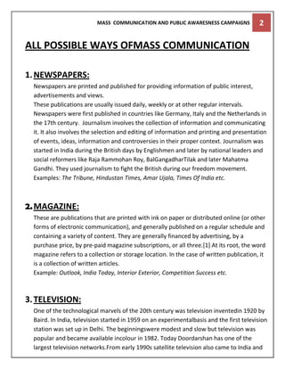 MASS COMMUNICATION AND PUBLIC AWARENESS CAMPAIGNS | PDF
