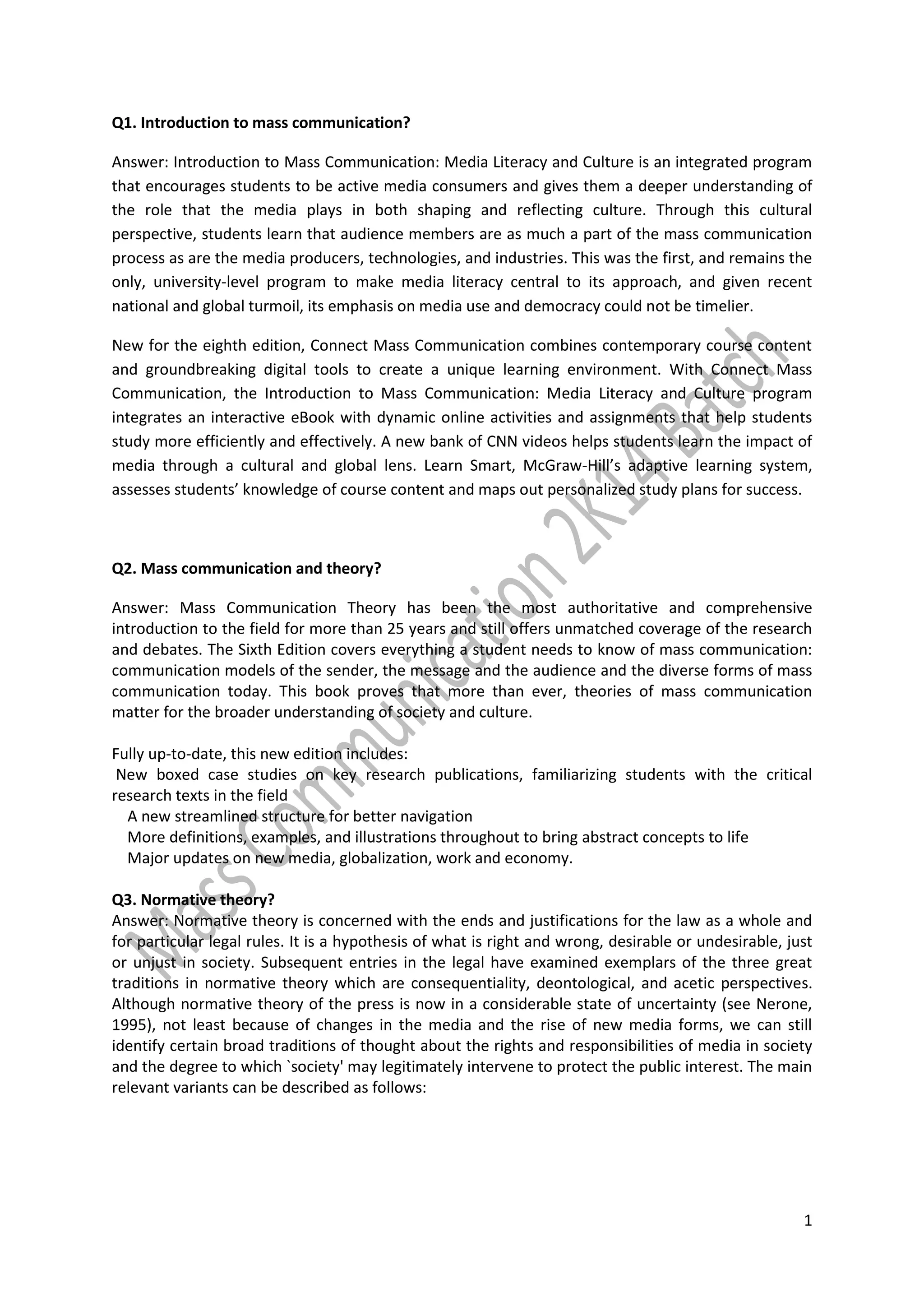 Mass communication outlines with answers | DOCX