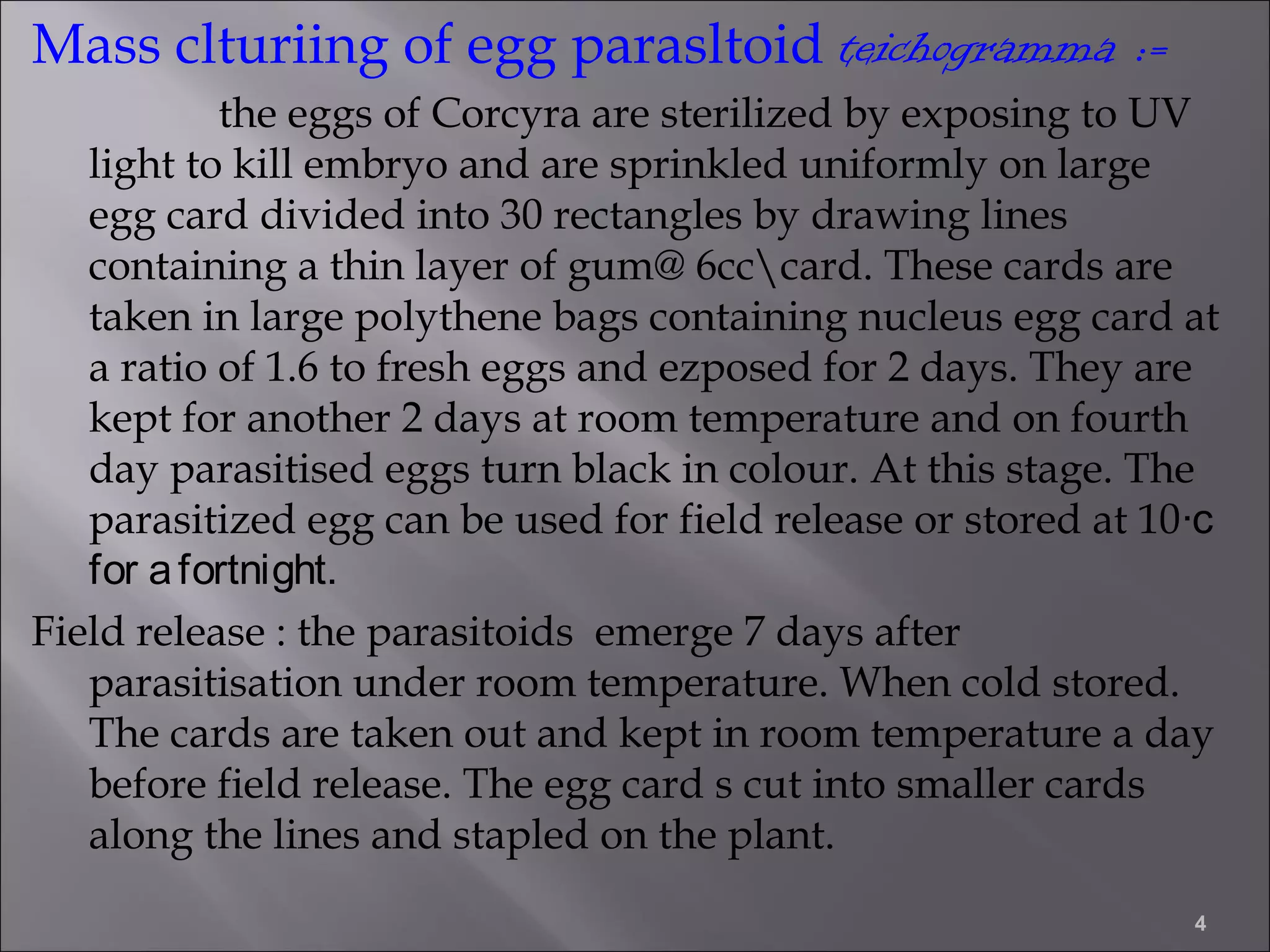 Mass culturing of trichogramma | PPT