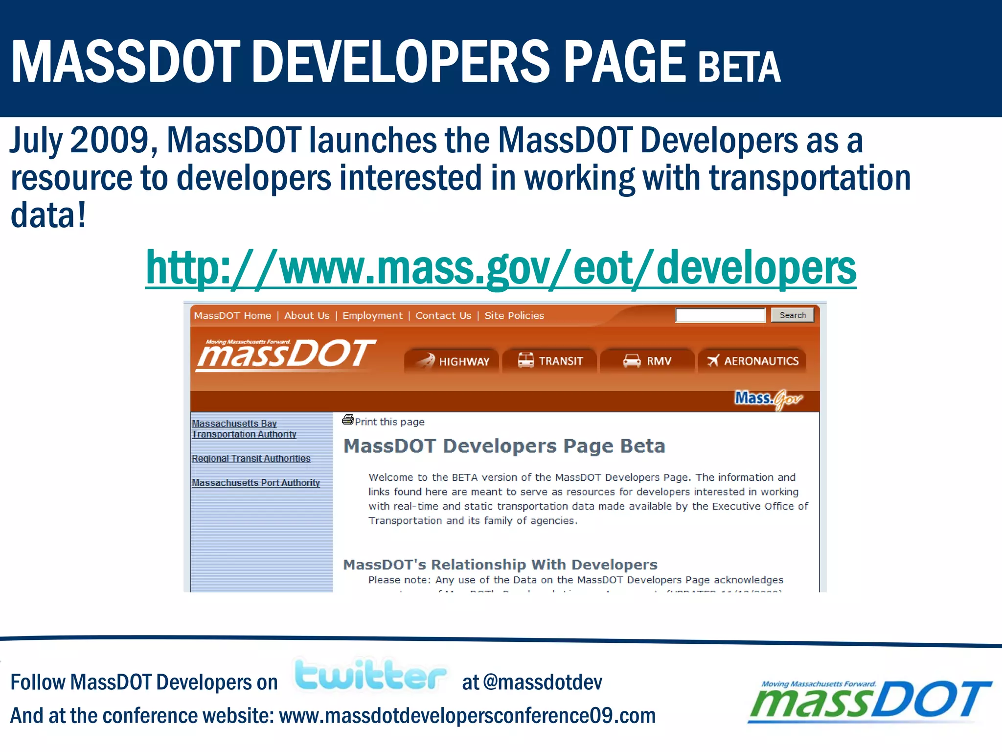 MassDOT Developers Presentation - December 2009 | PDF