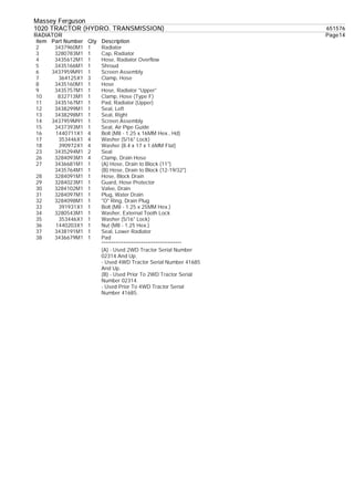Massey ferguson 1020 tractor (hydro. transmission) parts catalogue ...