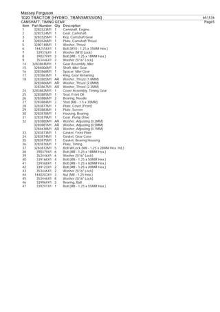 Massey ferguson 1020 tractor (hydro. transmission) parts catalogue ...