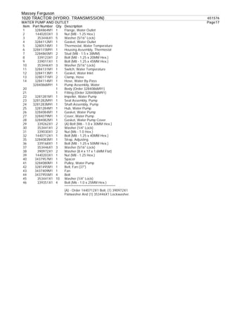 Massey ferguson 1020 tractor (hydro. transmission) parts catalogue ...