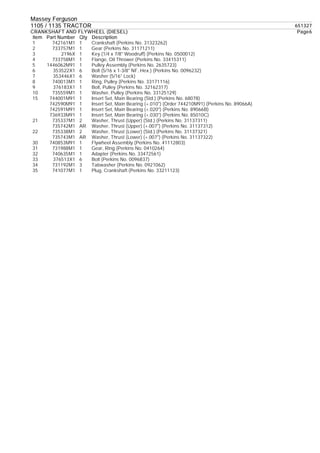 Massey ferguson 1105 tractor service parts catalogue manual | PDF