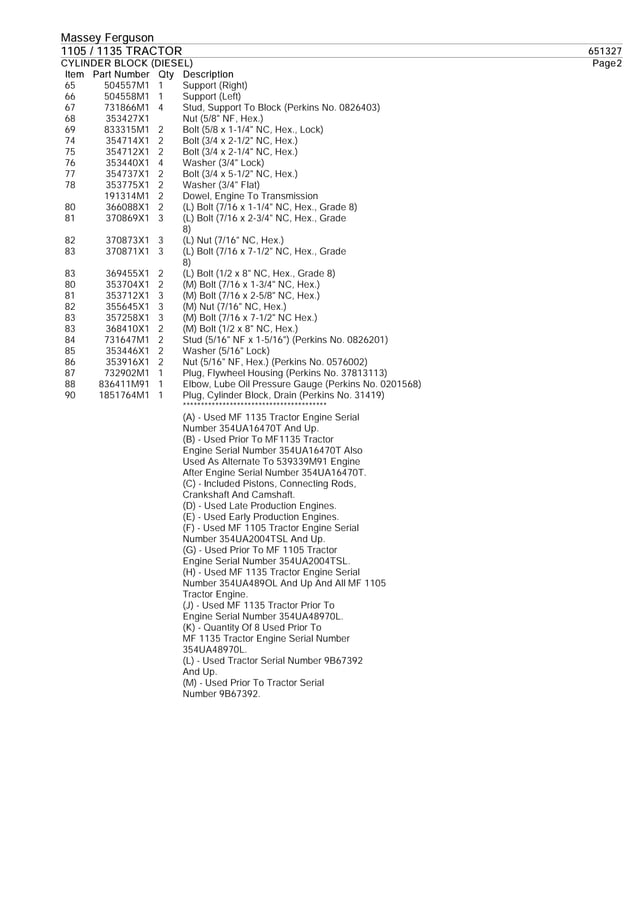 Massey ferguson 1135 tractor service parts catalogue manual | PDF