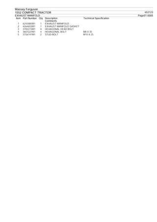 Massey ferguson 1552 compact tractor parts catalogue manual | PDF