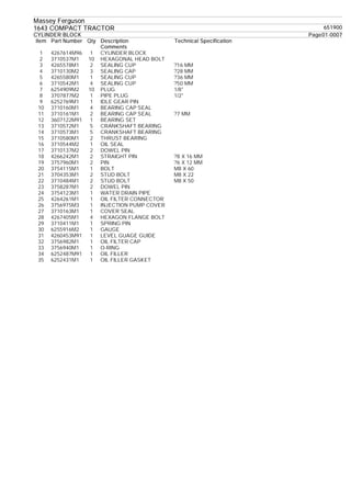 Massey ferguson 1643 compact tractor parts catalogue manual | PDF