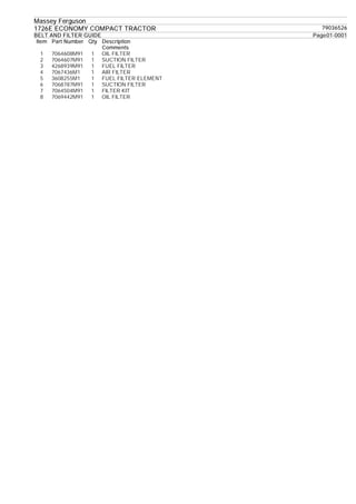 Massey ferguson 1726 e economy compact tractor parts catalogue manual | PDF