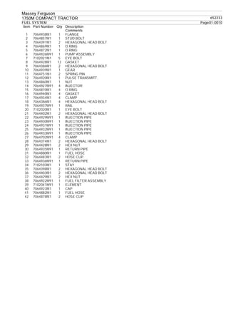 Massey ferguson 1750 m compact tractor parts catalogue manual | PDF