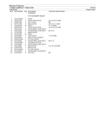 Massey ferguson 1750 m compact tractor parts catalogue manual | PDF