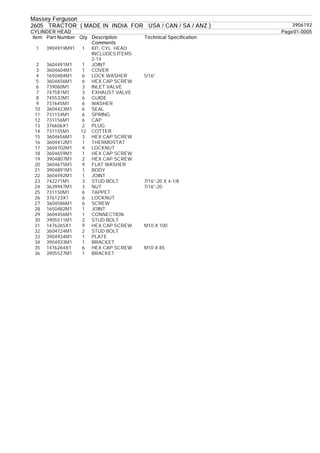 Massey ferguson 2605 tractor service parts catalogue manual (part ...